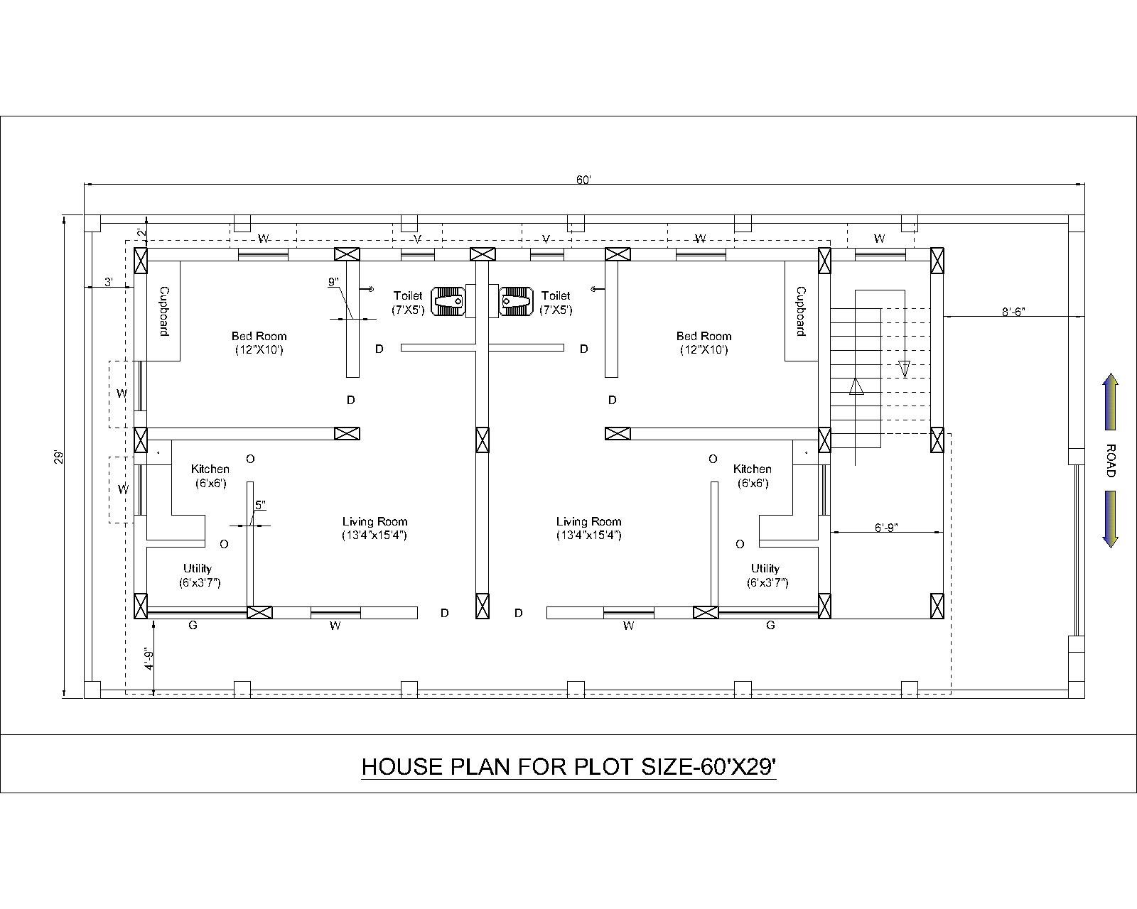 3 BHK RESIDENTIAL HOUSE PLAN FOR PLOT SIZE 60'X29' - T Square Civil ...